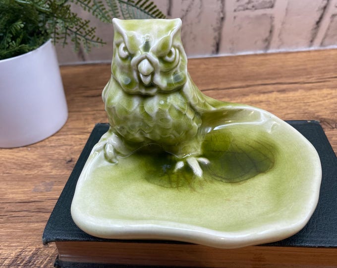 Rookwood 1947 Mid Century Modern Pottery Green Ceramic Owl Pin Tray ...