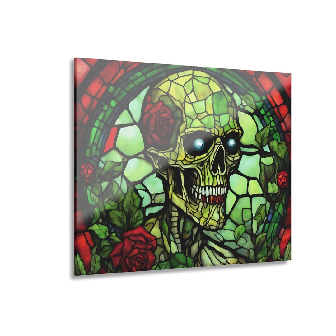 Zombie Skull Roses Red and Green Stained Glass Acrylic - Etsy