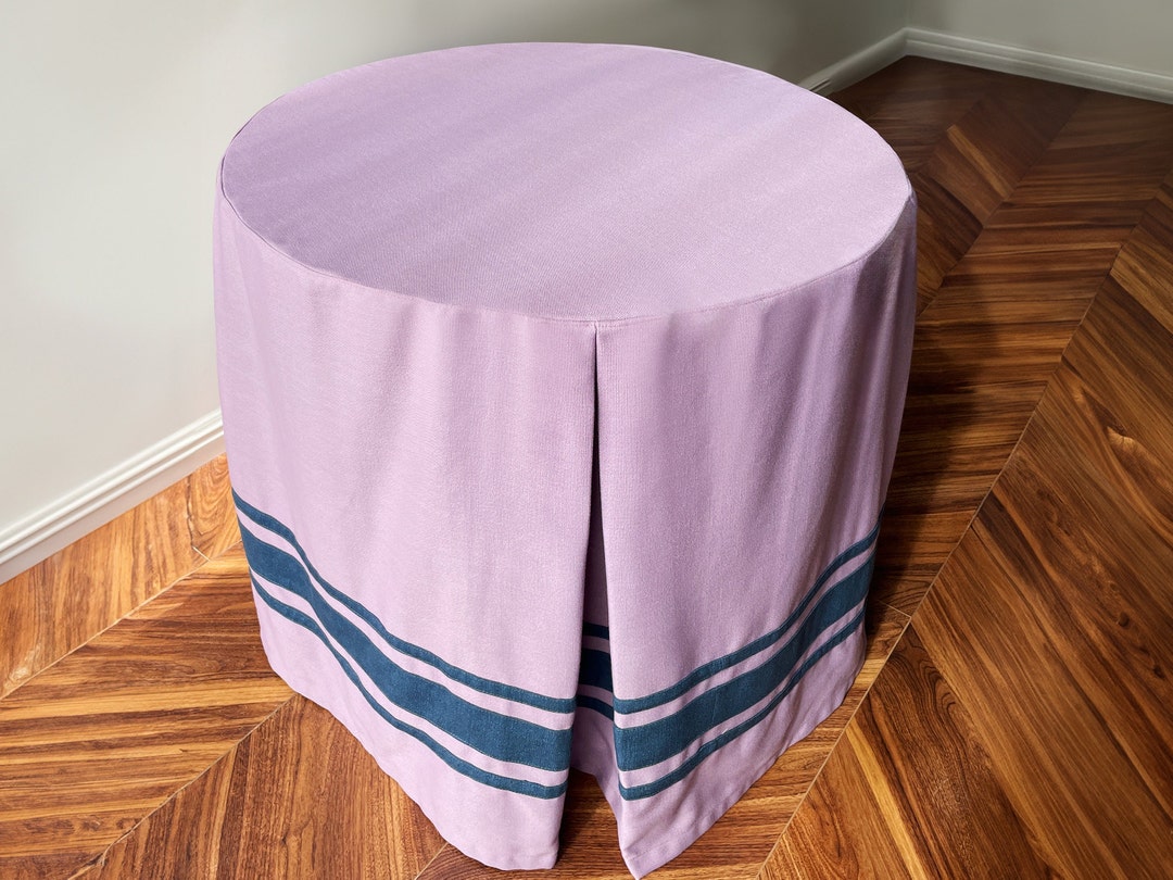 Pleated Pink Table Skirt With Blue Border,round Table Skirt,linen ...