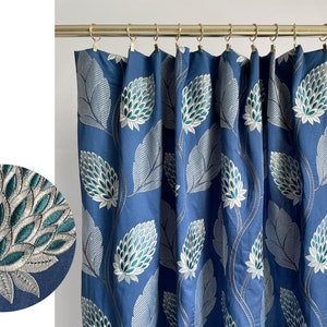 Designer Curtains, Blue Rayon Embroidered Curtains, Floral Embroidered ...