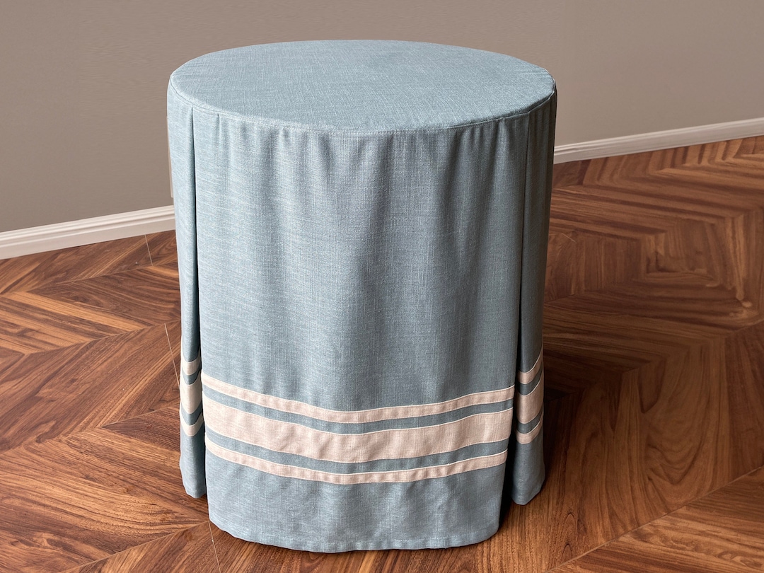 Pleated Baby Blue Table Skirt With White Border,round Table Skirt,linen ...