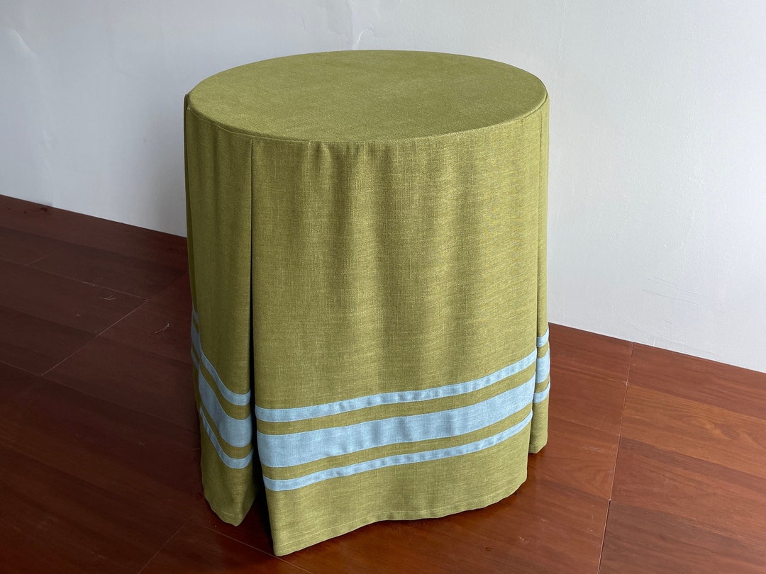 Pleated Yellow Table Skirt With Bule Border,round Table Skirt,linen ...