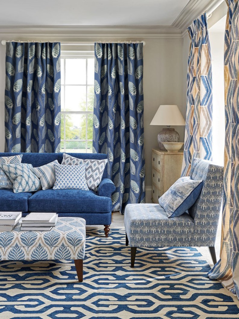 Designer Curtains, Blue Rayon Embroidered Curtains, Floral Embroidered ...