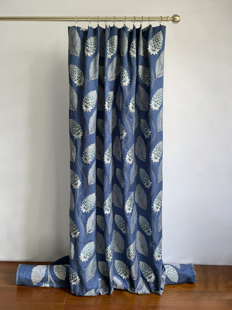 Designer Curtains, Blue Rayon Embroidered Curtains, Floral Embroidered ...