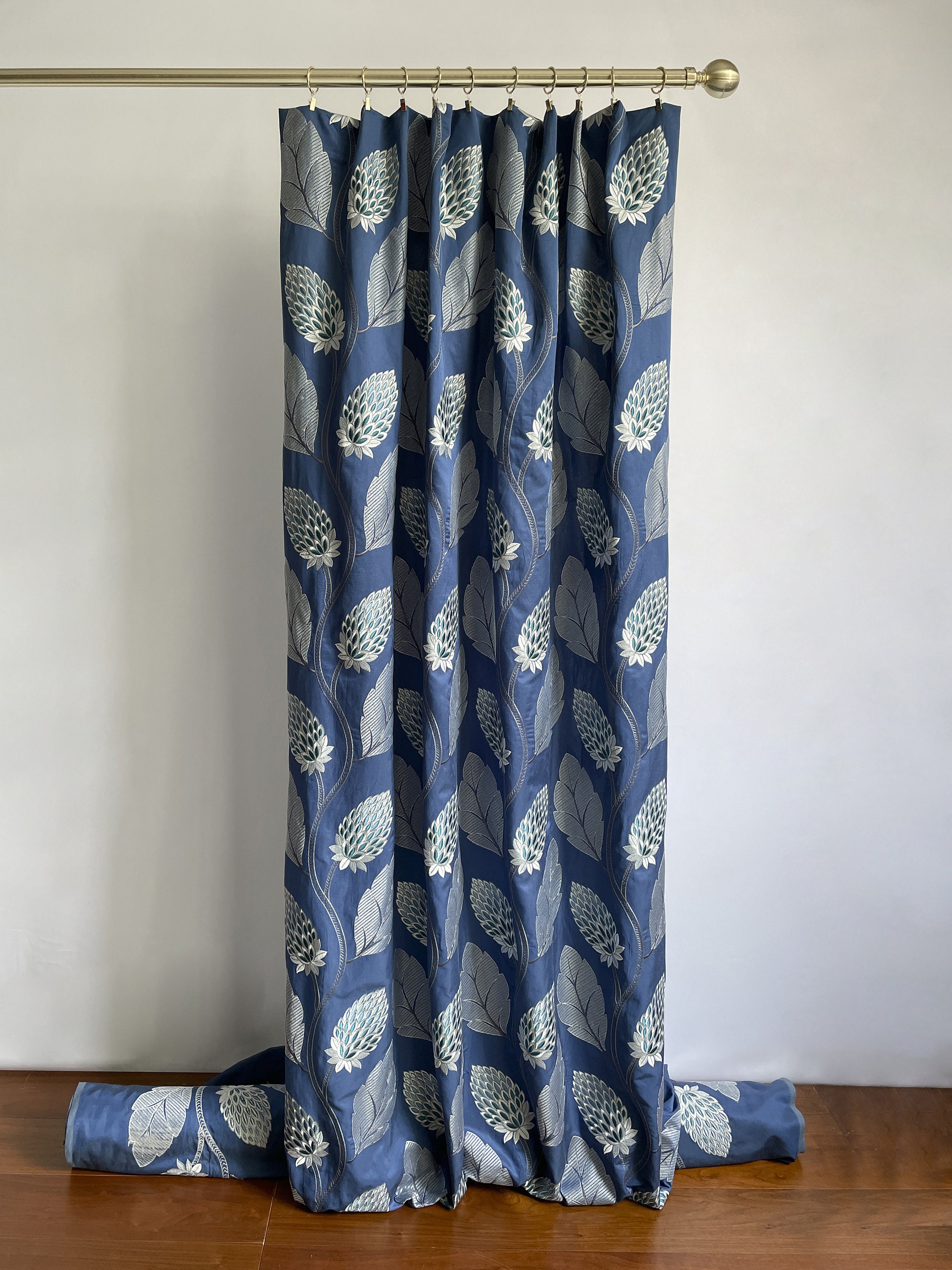 Designer Curtains, Blue Rayon Embroidered Curtains, Floral Embroidered ...