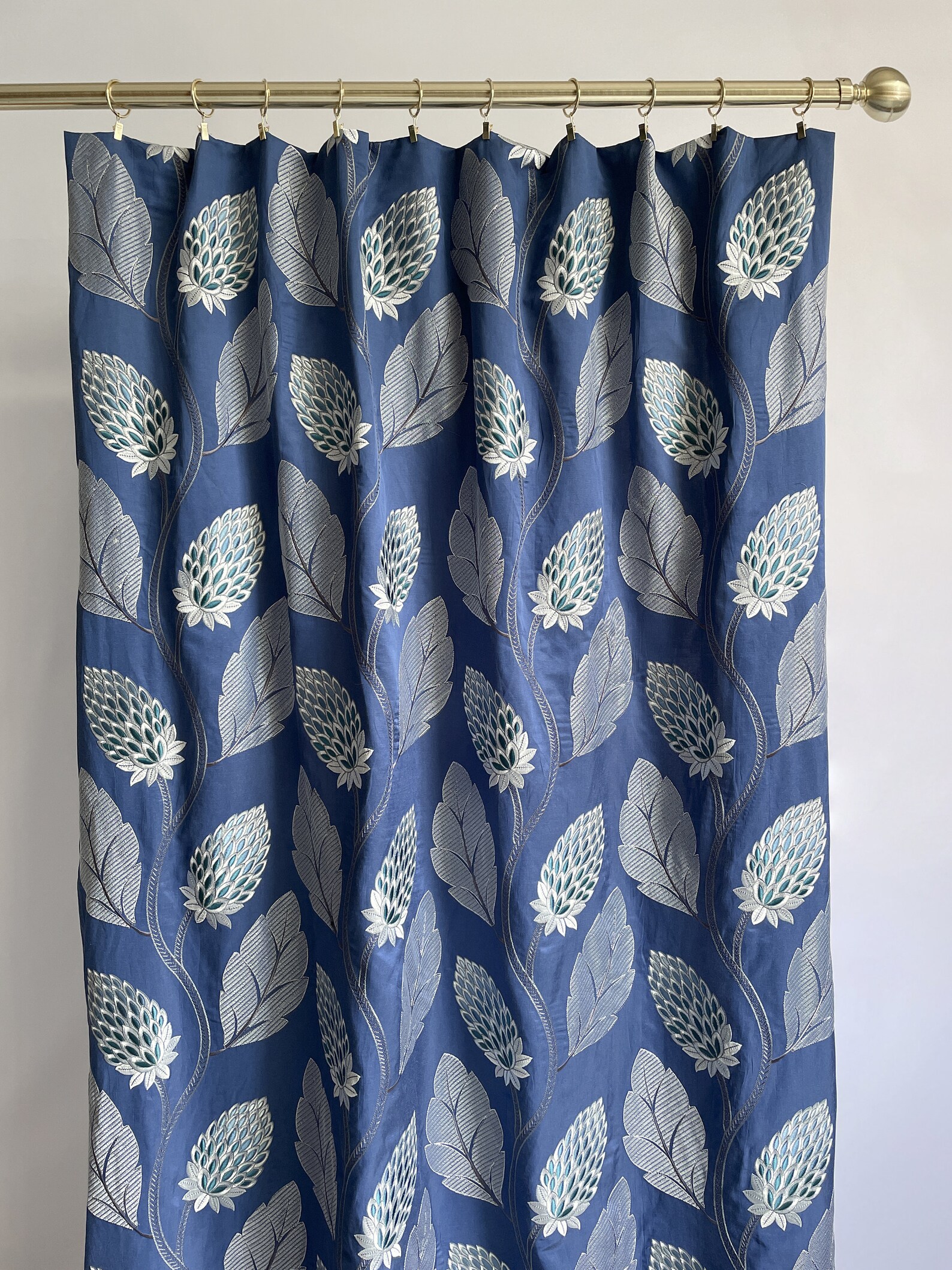 Designer Curtains, Blue Rayon Embroidered Curtains, Floral Embroidered ...