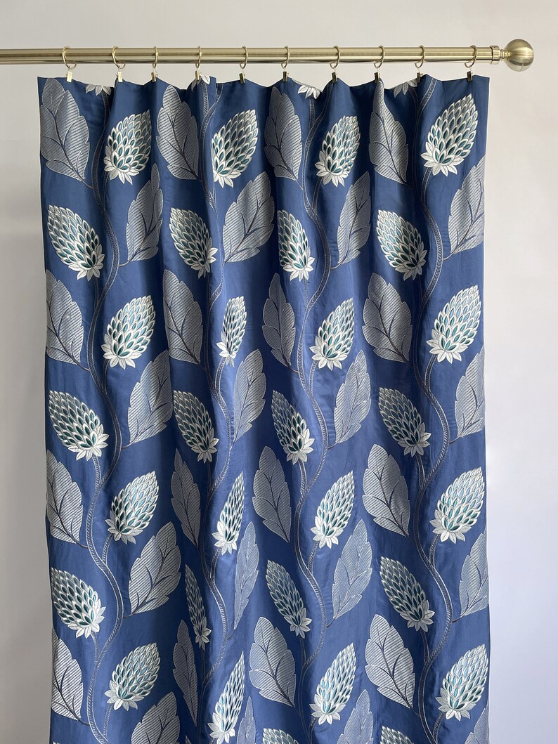 Designer Curtains, Blue Rayon Embroidered Curtains, Floral Embroidered ...