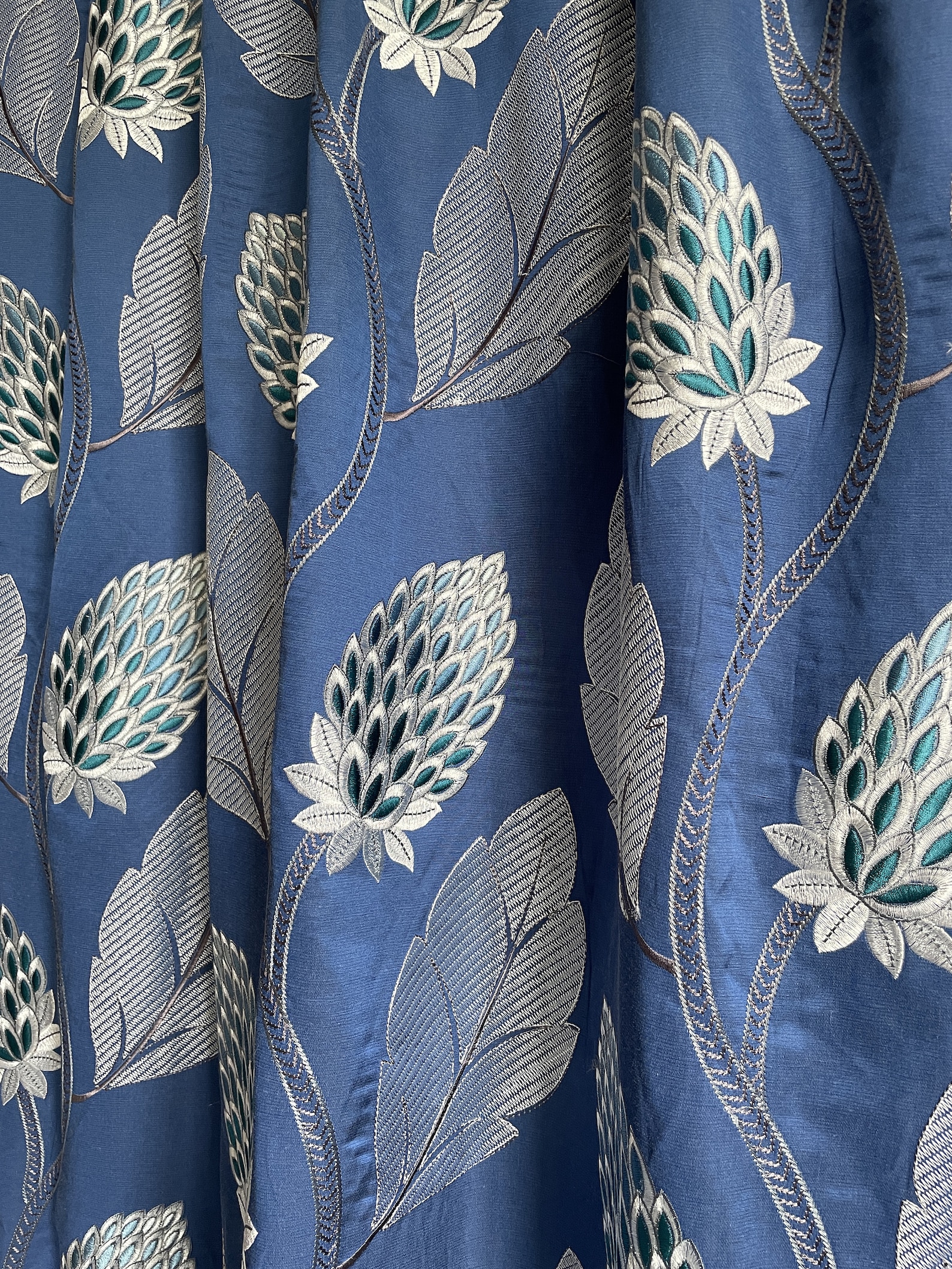 Designer Curtains, Blue Rayon Embroidered Curtains, Floral Embroidered ...