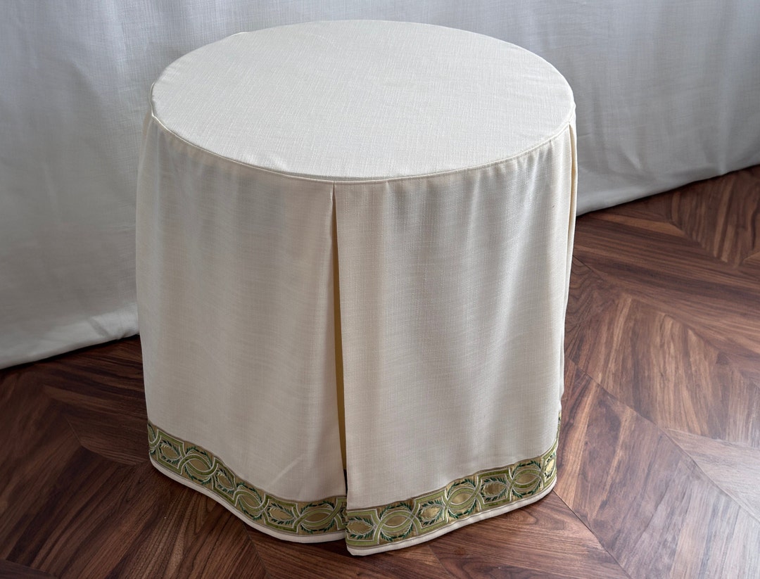 Pleated White Table Skirt With Luxury Trim,round Table Skirt,linen ...