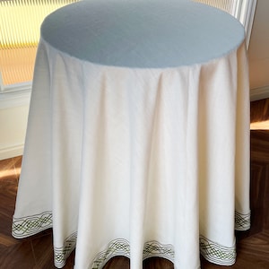 Pleated Ruffled White Table Skirt With Green Trim,round Table Skirt ...