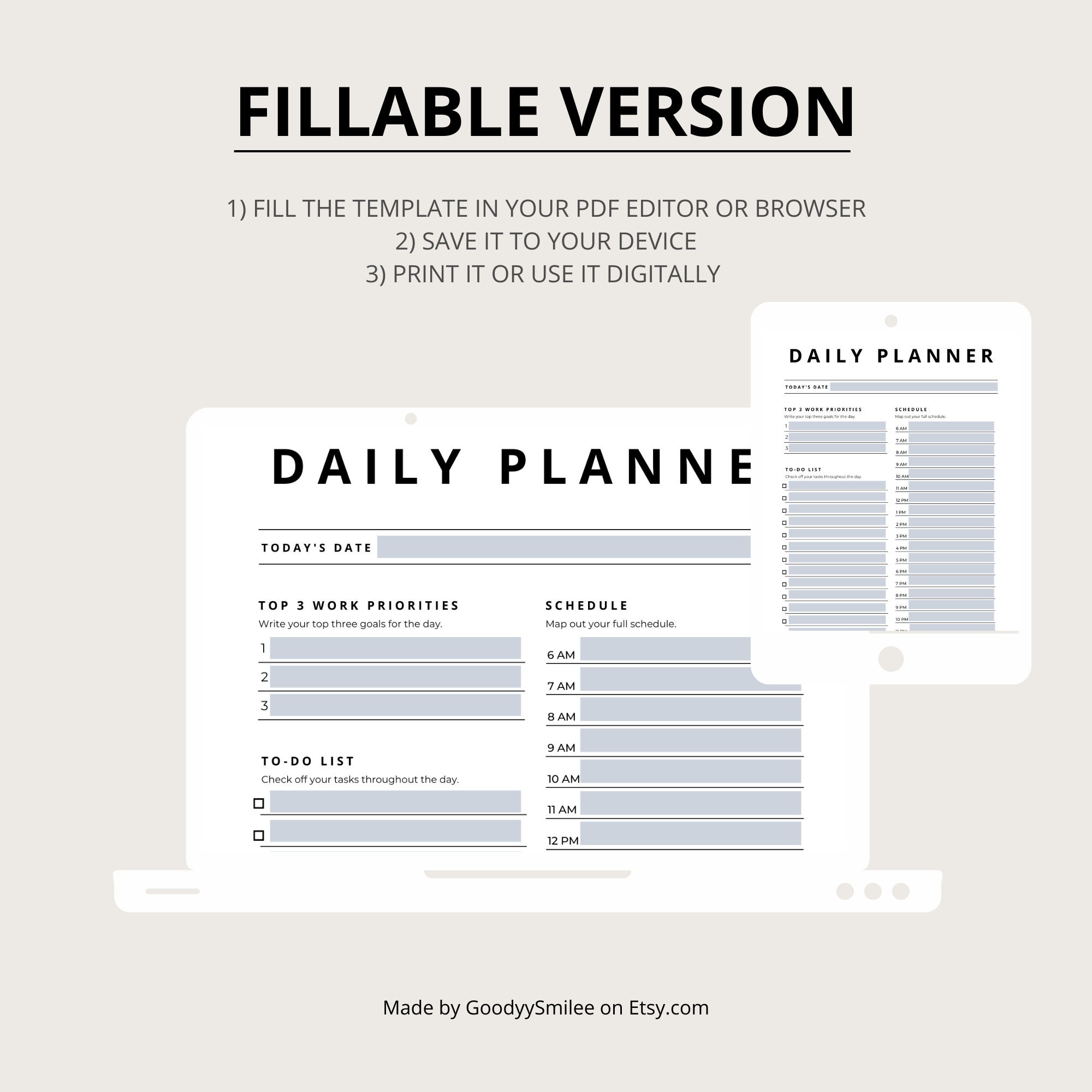 Printable Planner, Undated Planner, Daily Hourly Planner, Productivity ...