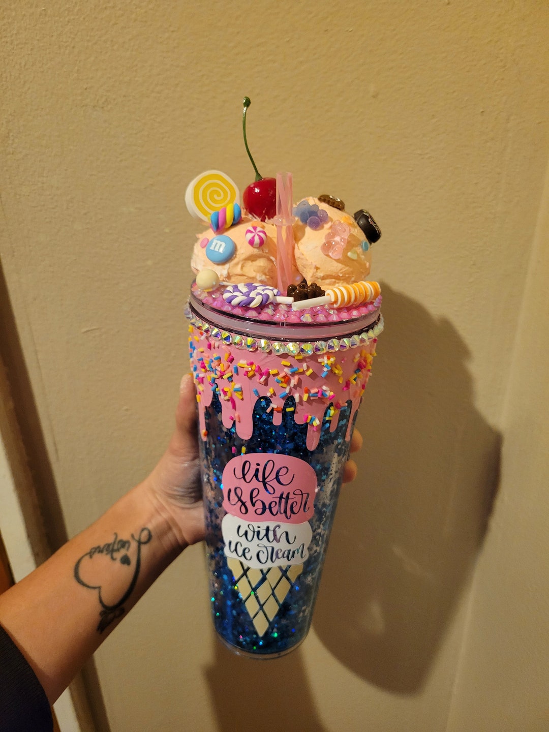 24 Oz Ice-cream/candy Snow Globe Tumbler/made to Order/ - Etsy