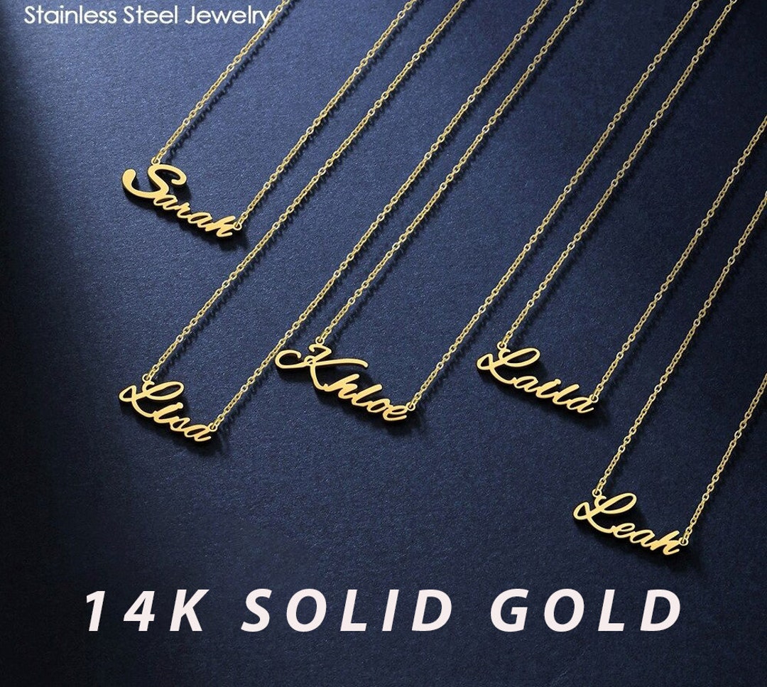 14k Solid Gold Name Necklace for Gift, Personalized Name Necklace Gold ...