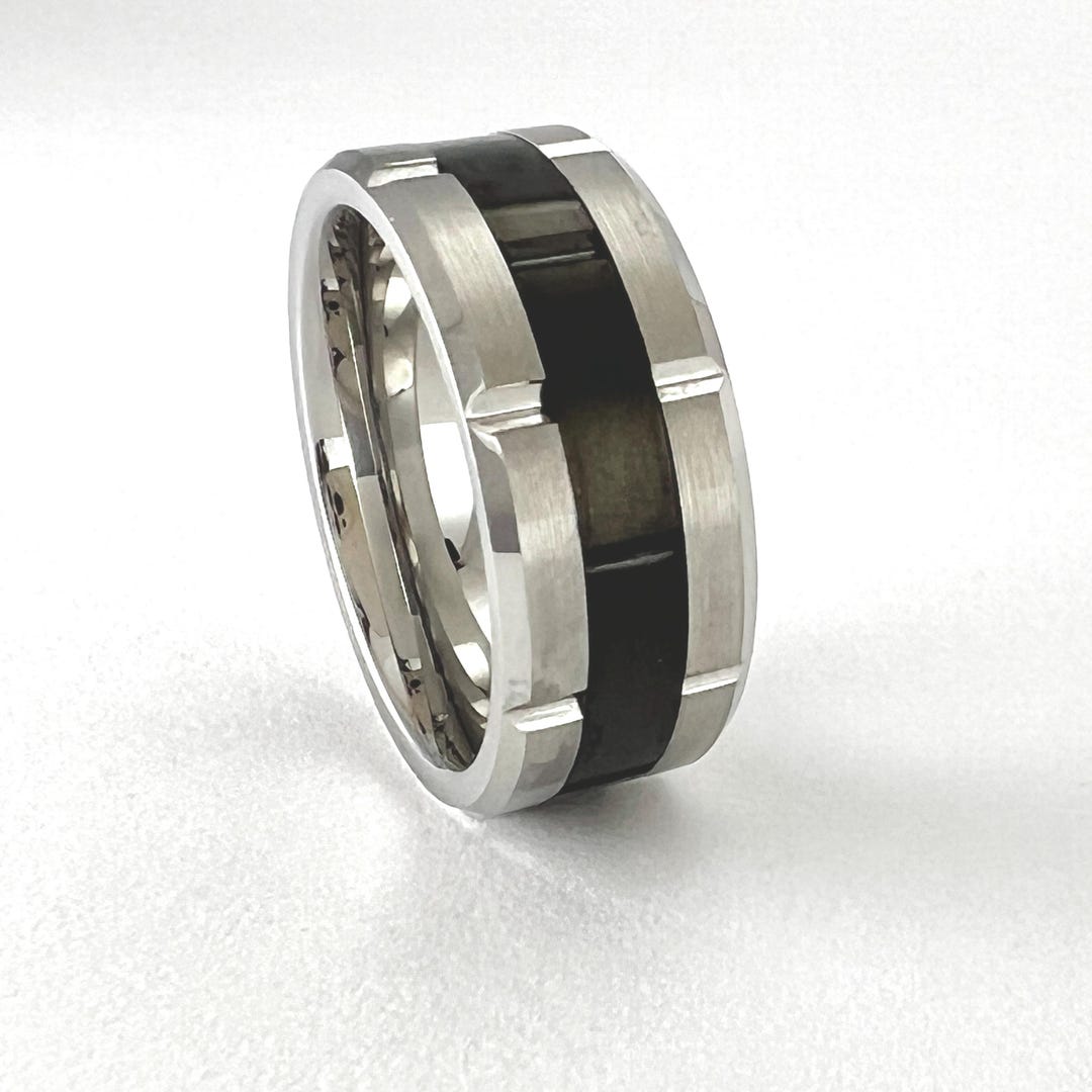 Triton Men's 8.8MM Tungsten Carbide Ring, Brick Pattern Center, and ...