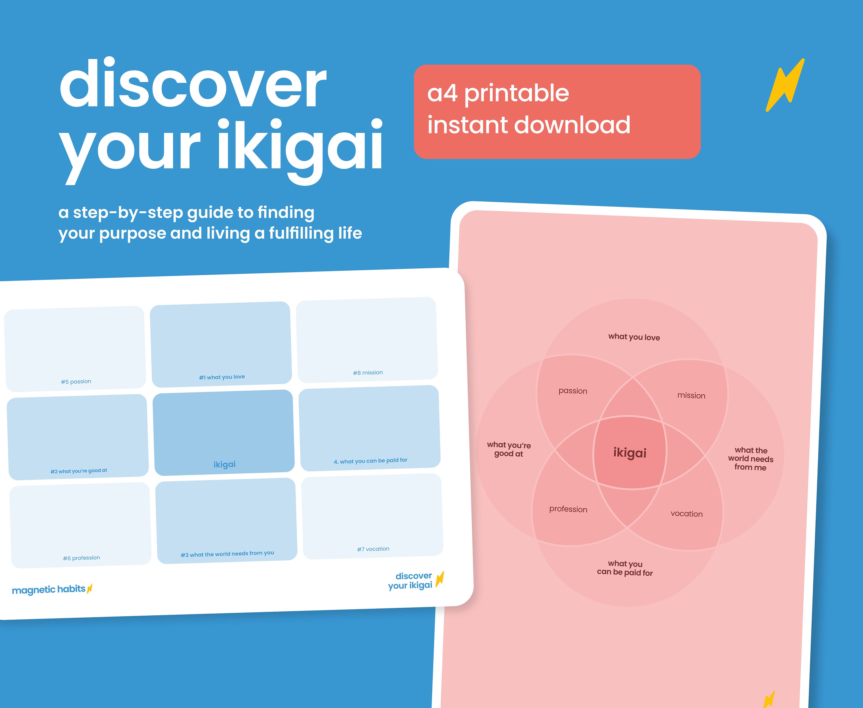 Discover Your Ikigai Worksheet - Purpose of Life Worksheet, Find Your ...
