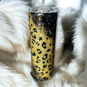 Black and Gold Leopard Print Marble Tumbler - Etsy