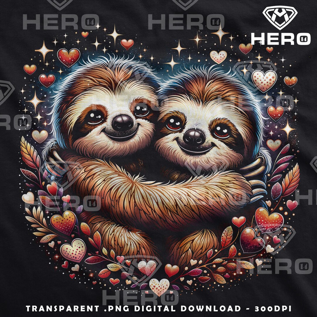 Two Adorable Sloths Hugging Surrounded by Hearts Sweet Sloth Couple ...