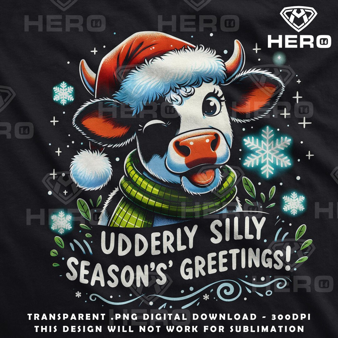 Cow Winking Cow in Santa Hat Fun T-shirt Png Design With Cool Saying ...