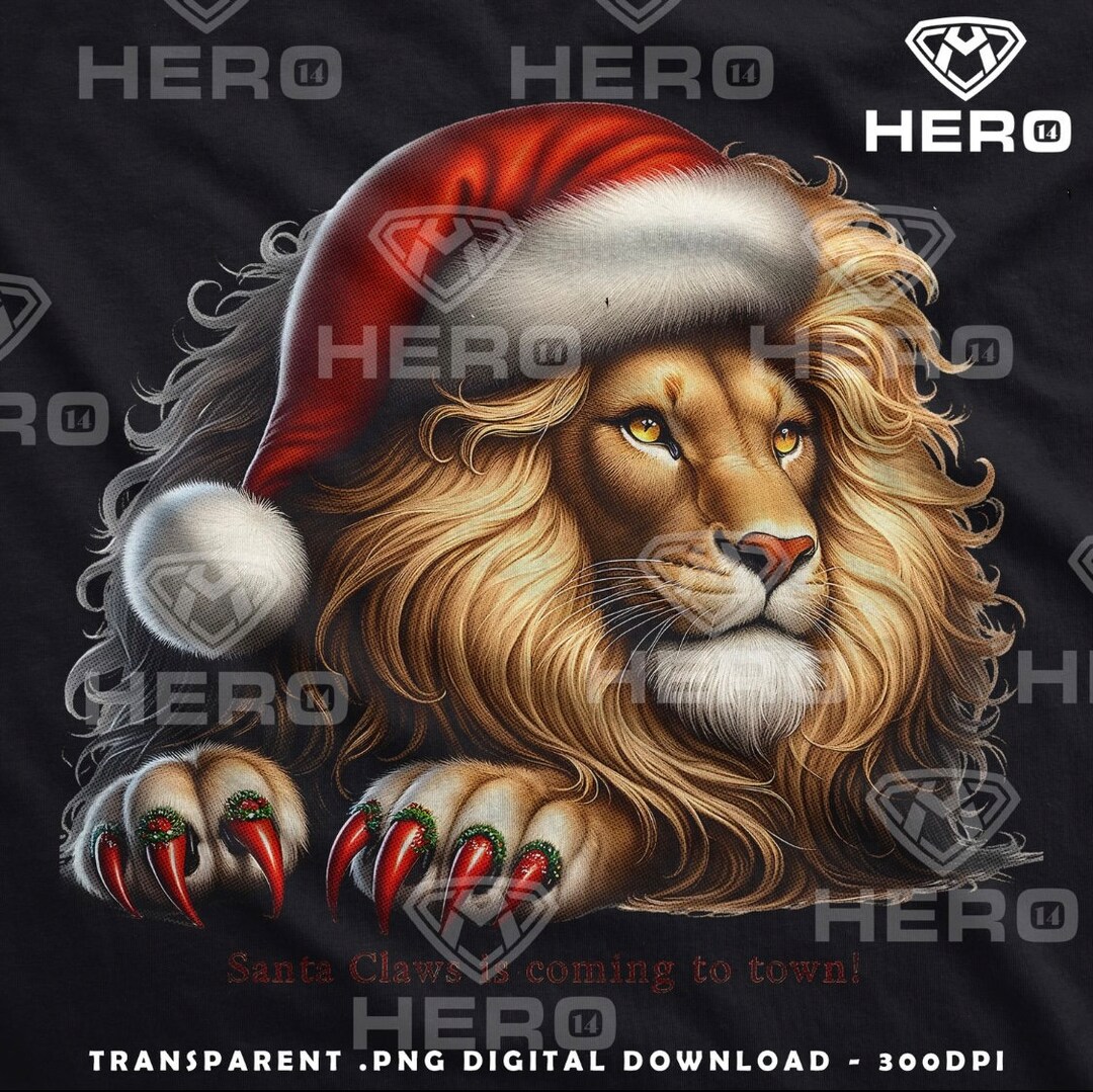 Christmas Lion Big Mane & Santa Hat Festive Red Claws Adorable Santa ...
