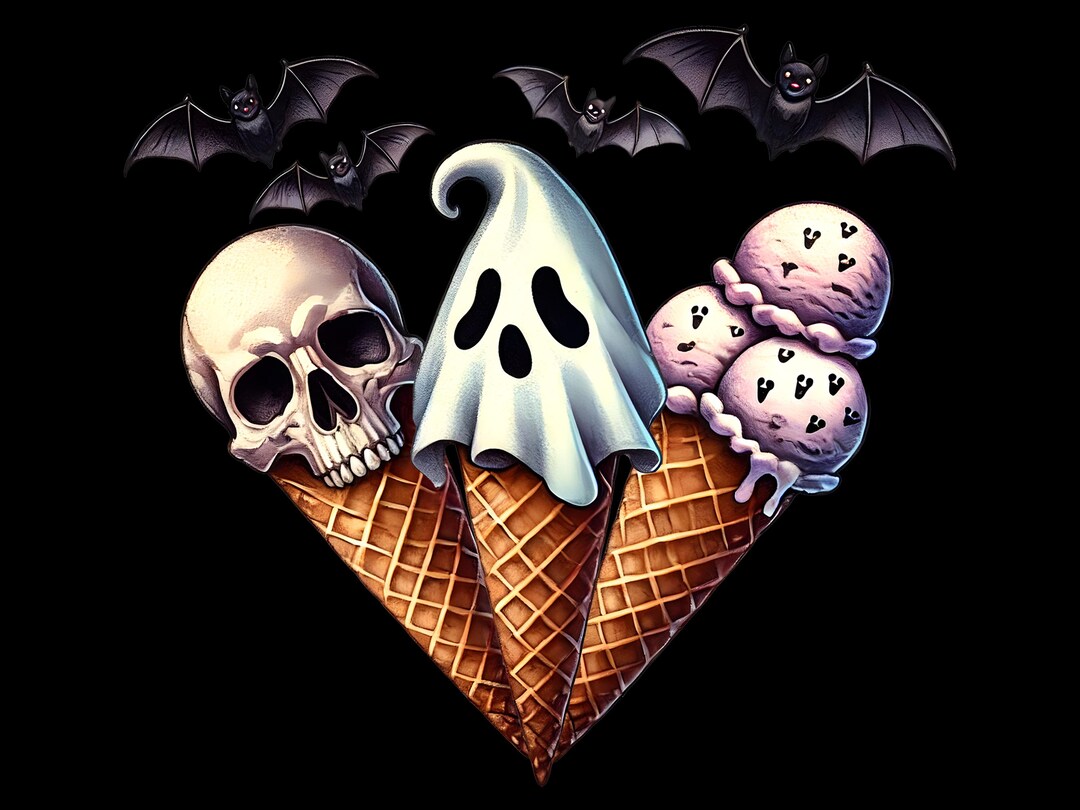 Spooky Ice Cream With Bats Ice Cream With Skull Head Ice Cream Ghost ...