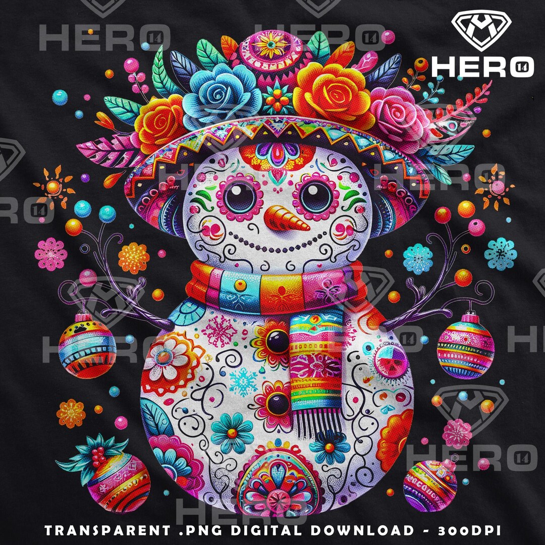 Snowman Day of the Dead Ornaments and Floral Hat Dia De Los Muertos ...