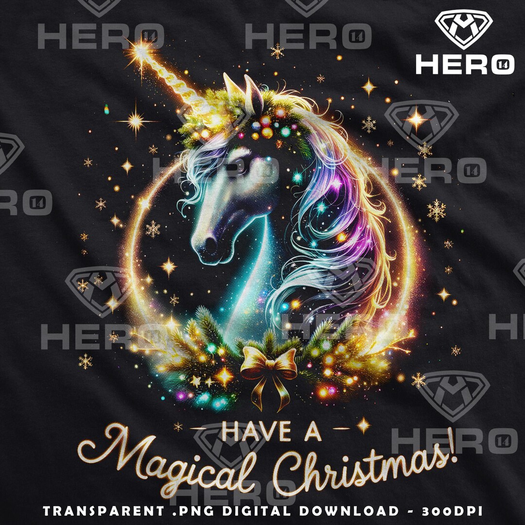 Unicorn With Golden Horn in Circle of Gold Have a Magical Christmas ...