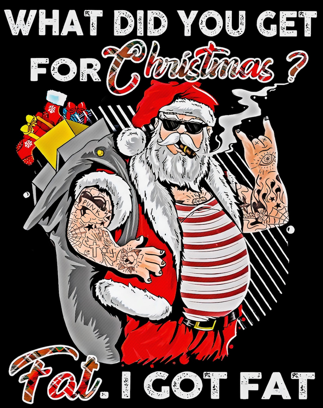 Gangster Father Christmas With Tattoos and Cigar Fun Christmas Shirt ...