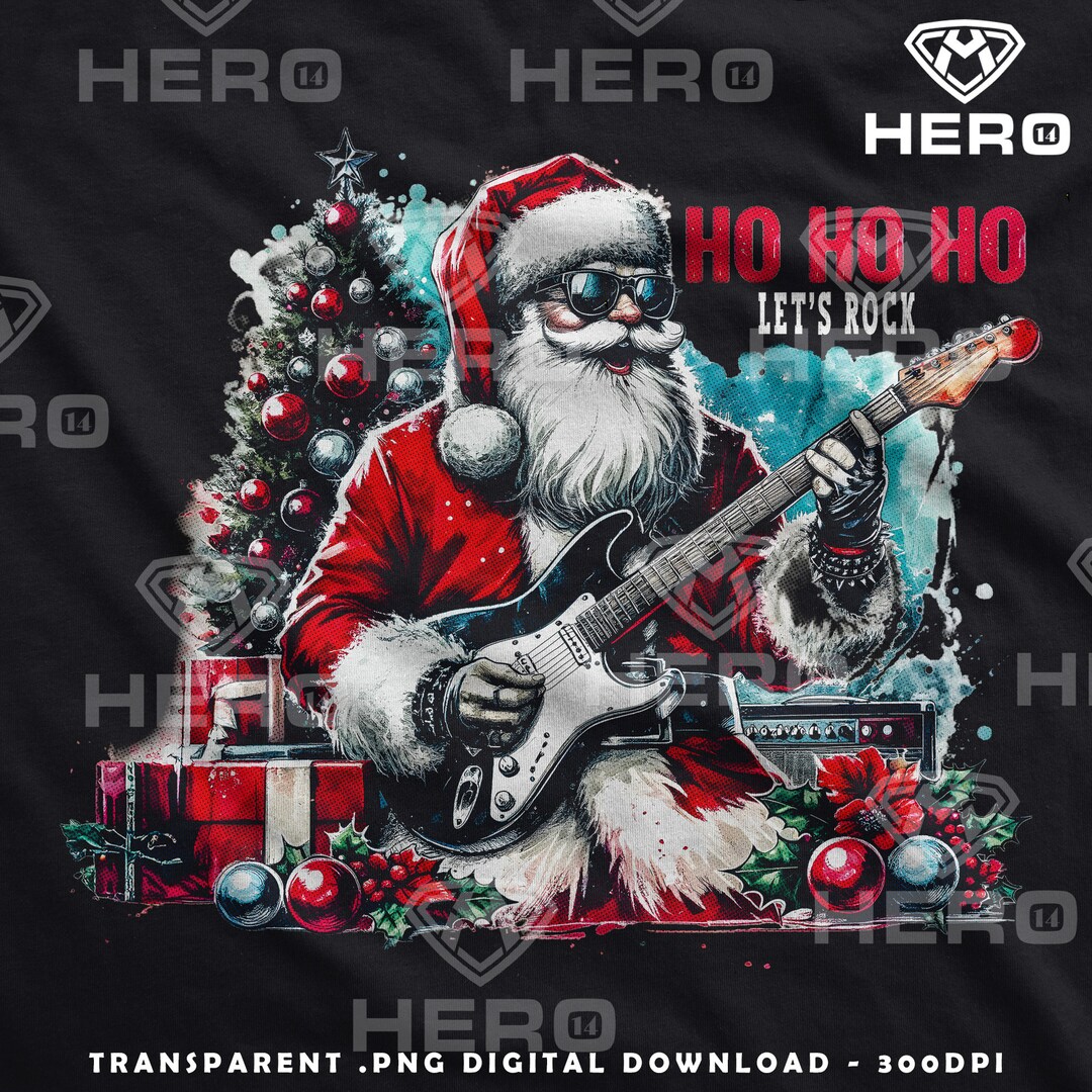 Rock N Roll Santa Claus in a Guitar Player Santa (Instant Download) - Etsy