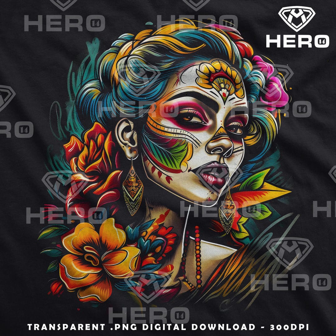 Day of the Dead Inspired Lady With Flowers in Hair Pretty Dia De Los ...