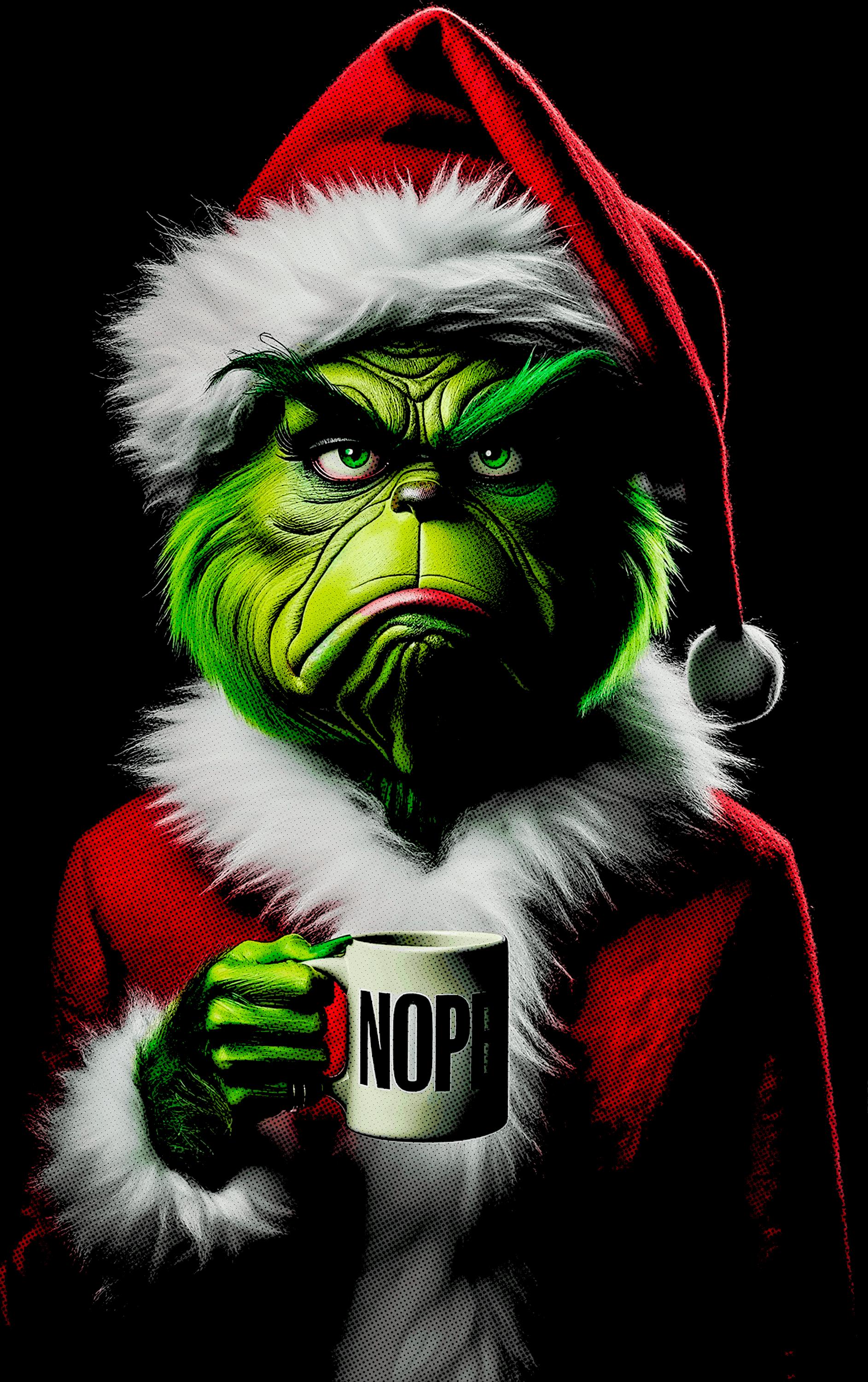 Grinch Drinking Coffee Grumpy Grinch Wearing Santa Hat and Coffee Cup ...