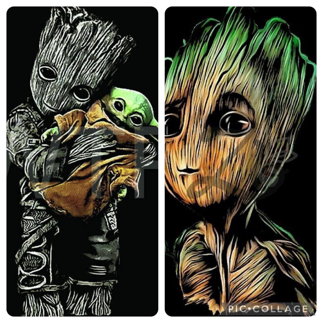 Baby Groot Bundle With Baby Yoda Cartoon Fun Kids Pencil Art PNG ...