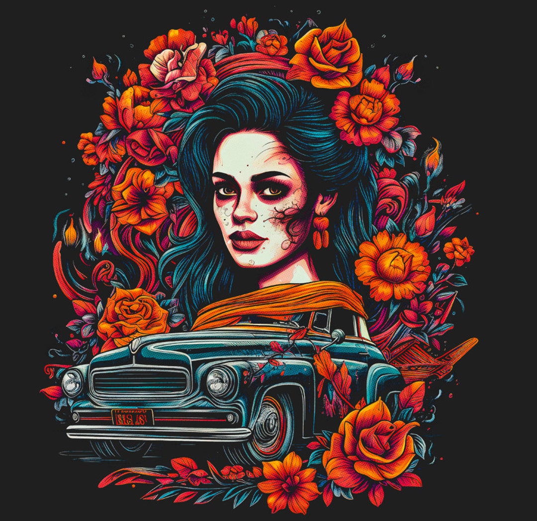 Vintage Burnt Orange Floral Car Stylish Low Rider Décor Classic Car ...