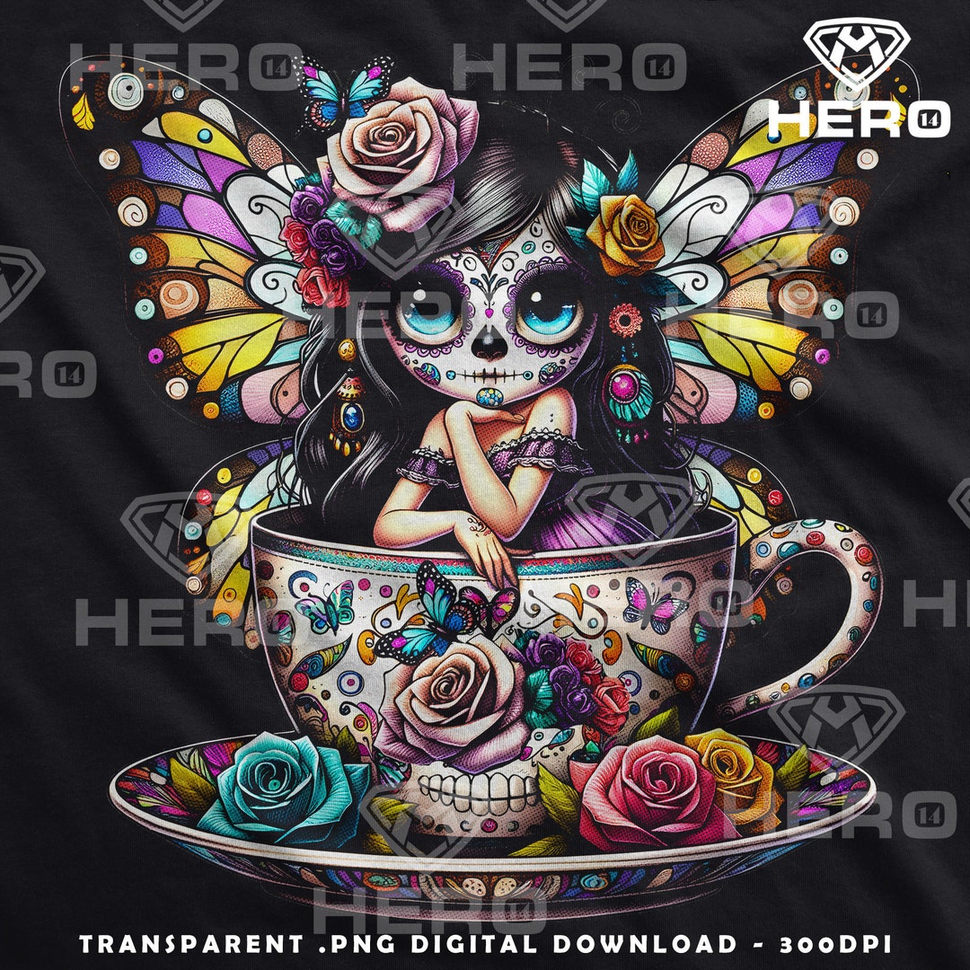 Small Day of the Dead Tea Cup Fairy Painted Skull With Vibrant - Etsy