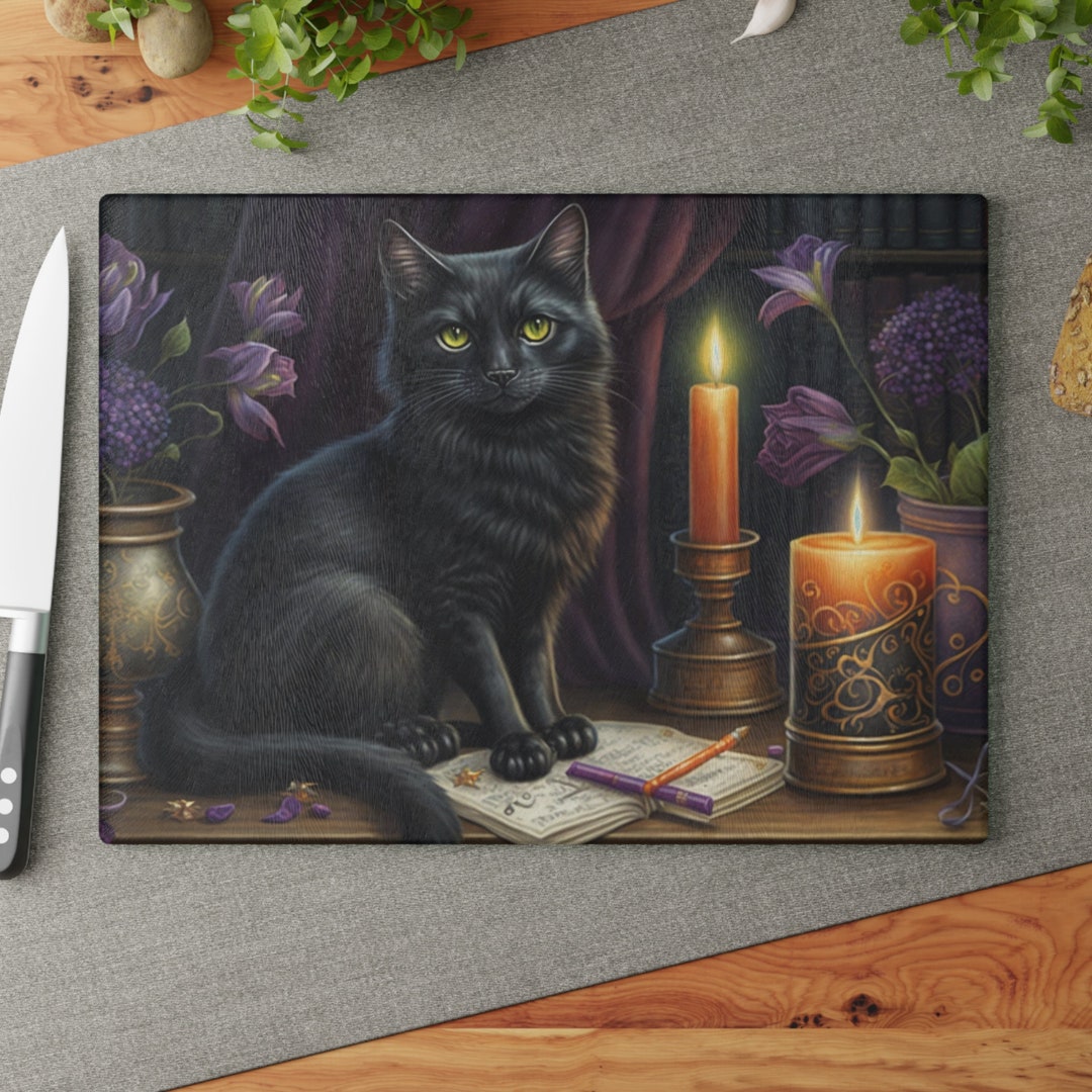Glass Cutting Board, Dark Cottagecore Cat, Dark Academia, Aesthetic ...