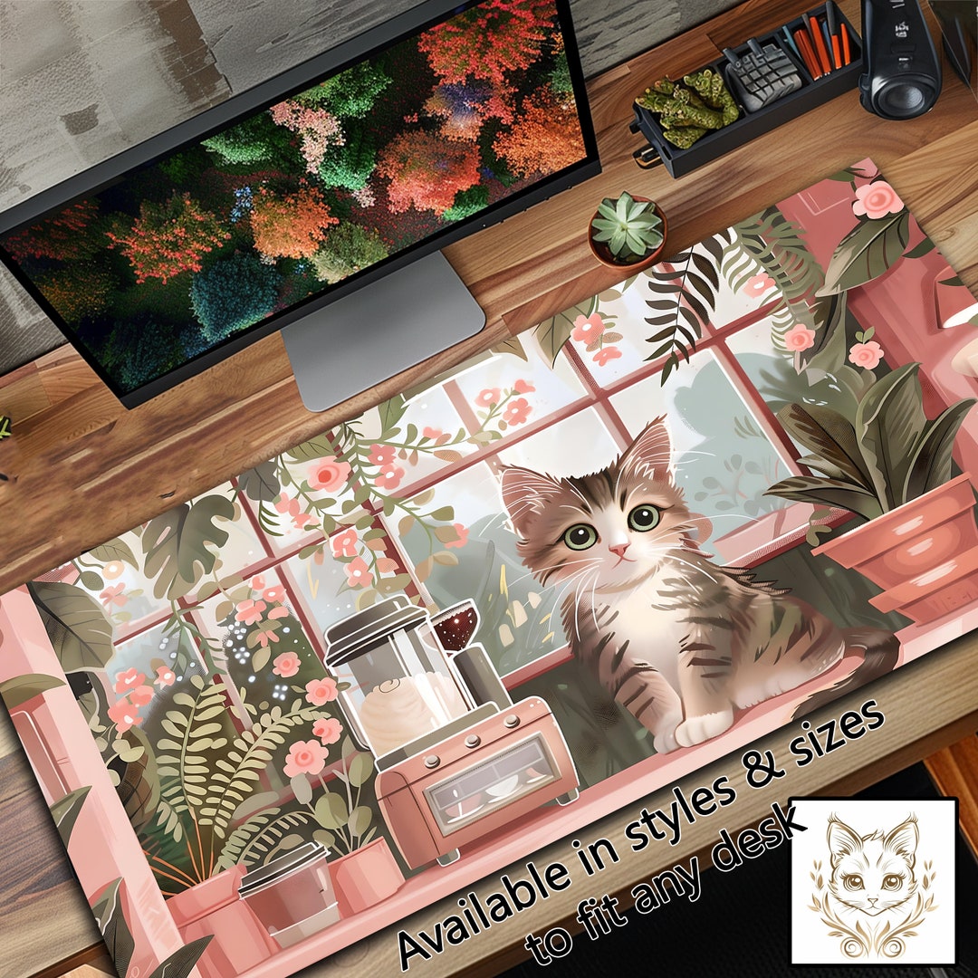 Kitty in the Kitchen Cute Cat Desk Pad Featuring Kitten on Counter Next ...