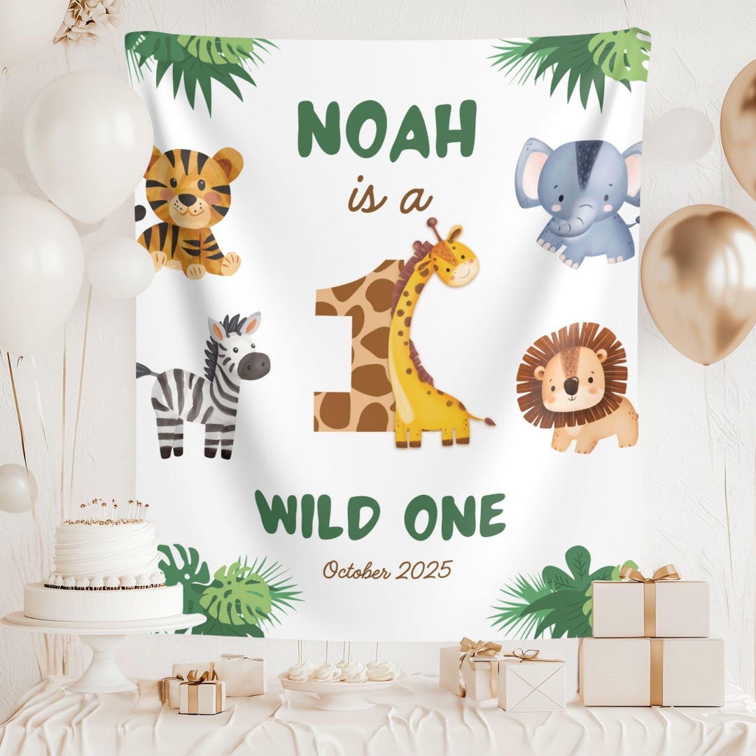 Safari Animals First Birthday Fabric Banner, Wild One Personalized 1st ...