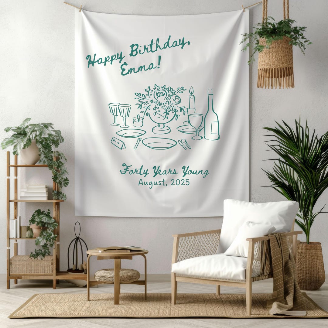 Happy Birthday Custom Backdrop, Personalized Fabric Banner, Hand Drawn ...