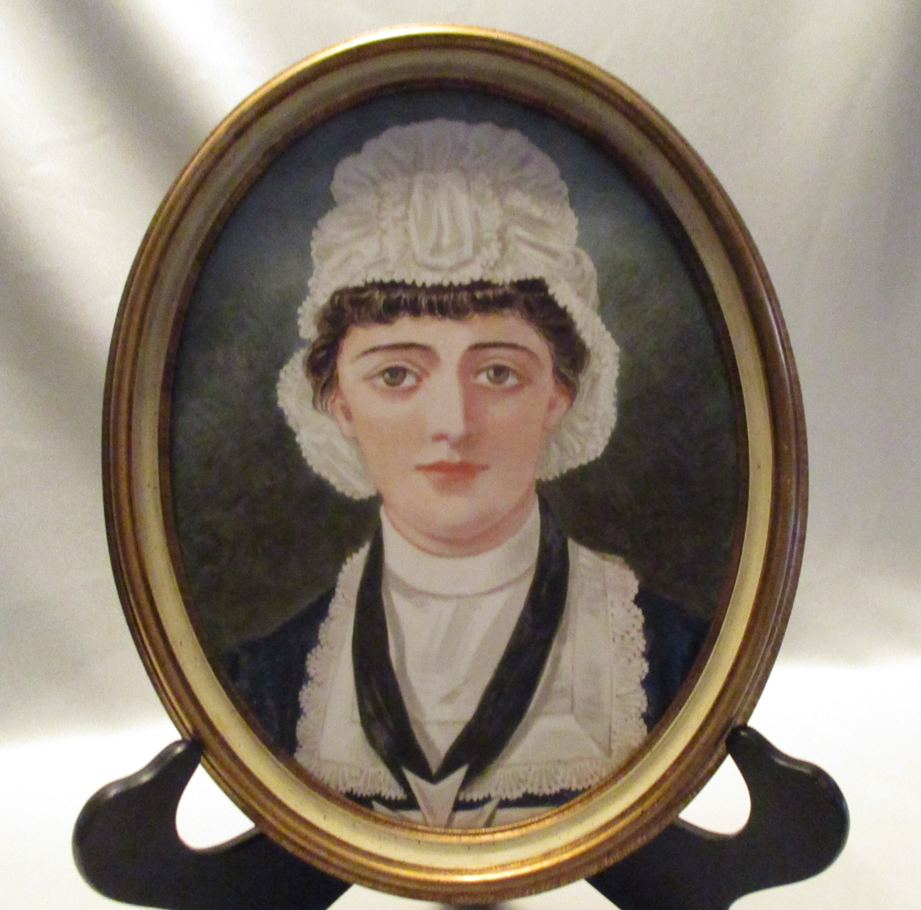 Hand Painted Irish Nurse's Portrait on Porcelain 19th Century Ruffled ...