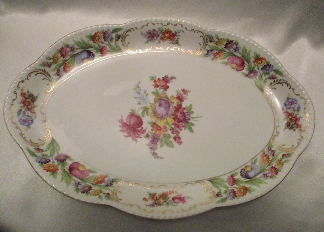 Schumann Bavaria Crown V 7 Mark Dresden Flowers Pattern Serving Platter ...