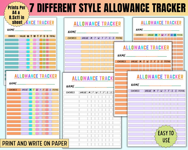 Allowance Tracker for Kids Printable Allowance Chore Chart - Etsy