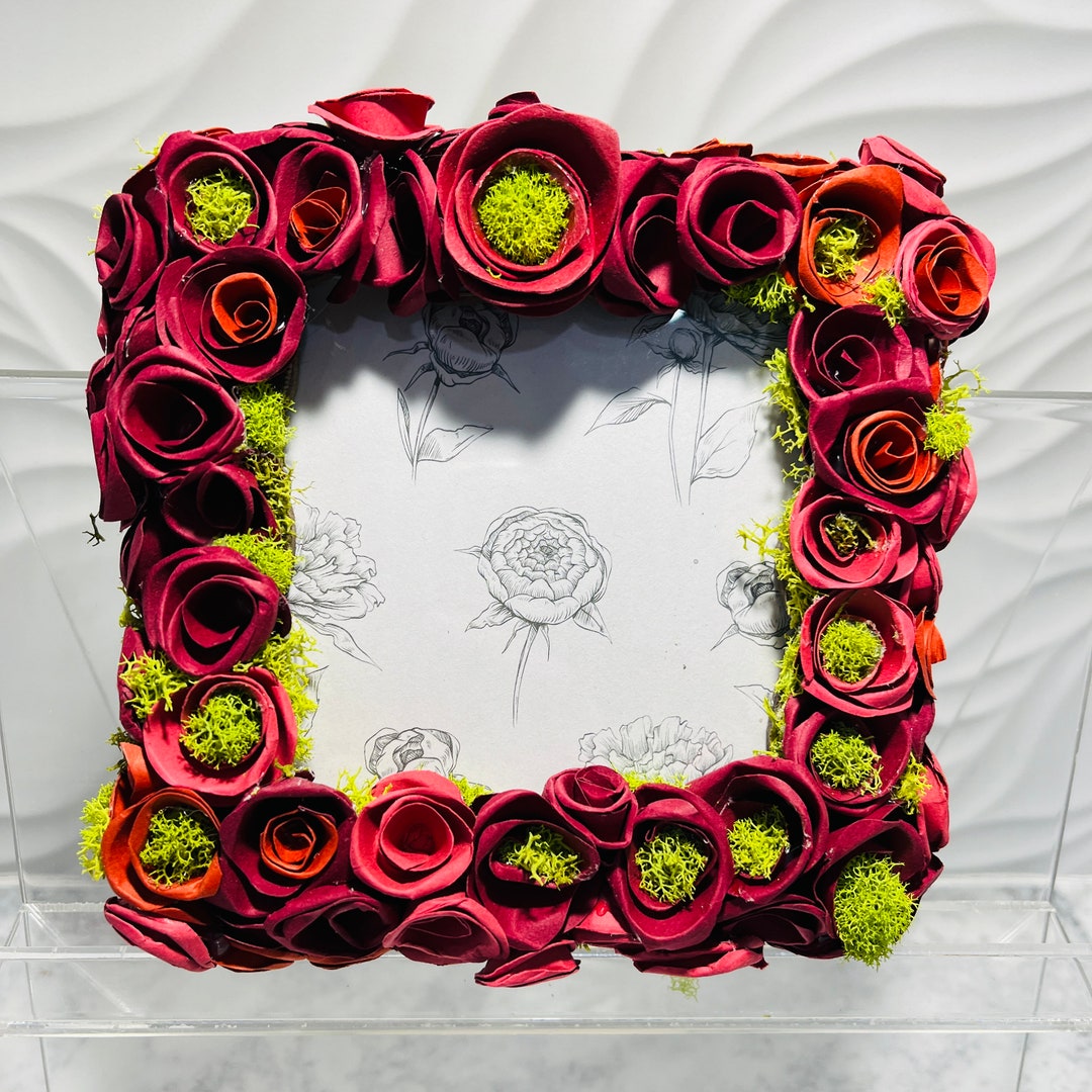 Mini Photo Frame Hand Made Rose Frame Red Rose Moss Art Frame Photo ...