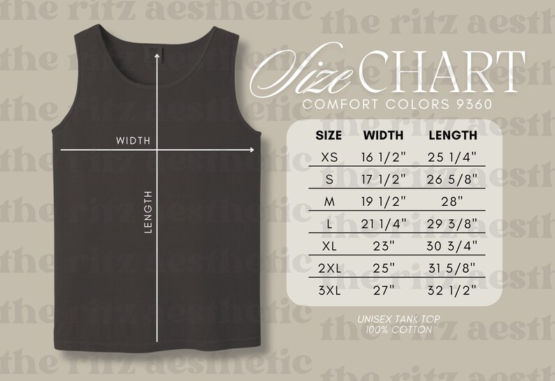 Comfort Colors 9360 Size Chart, Unisex Comfort Colors Tank Top Size ...