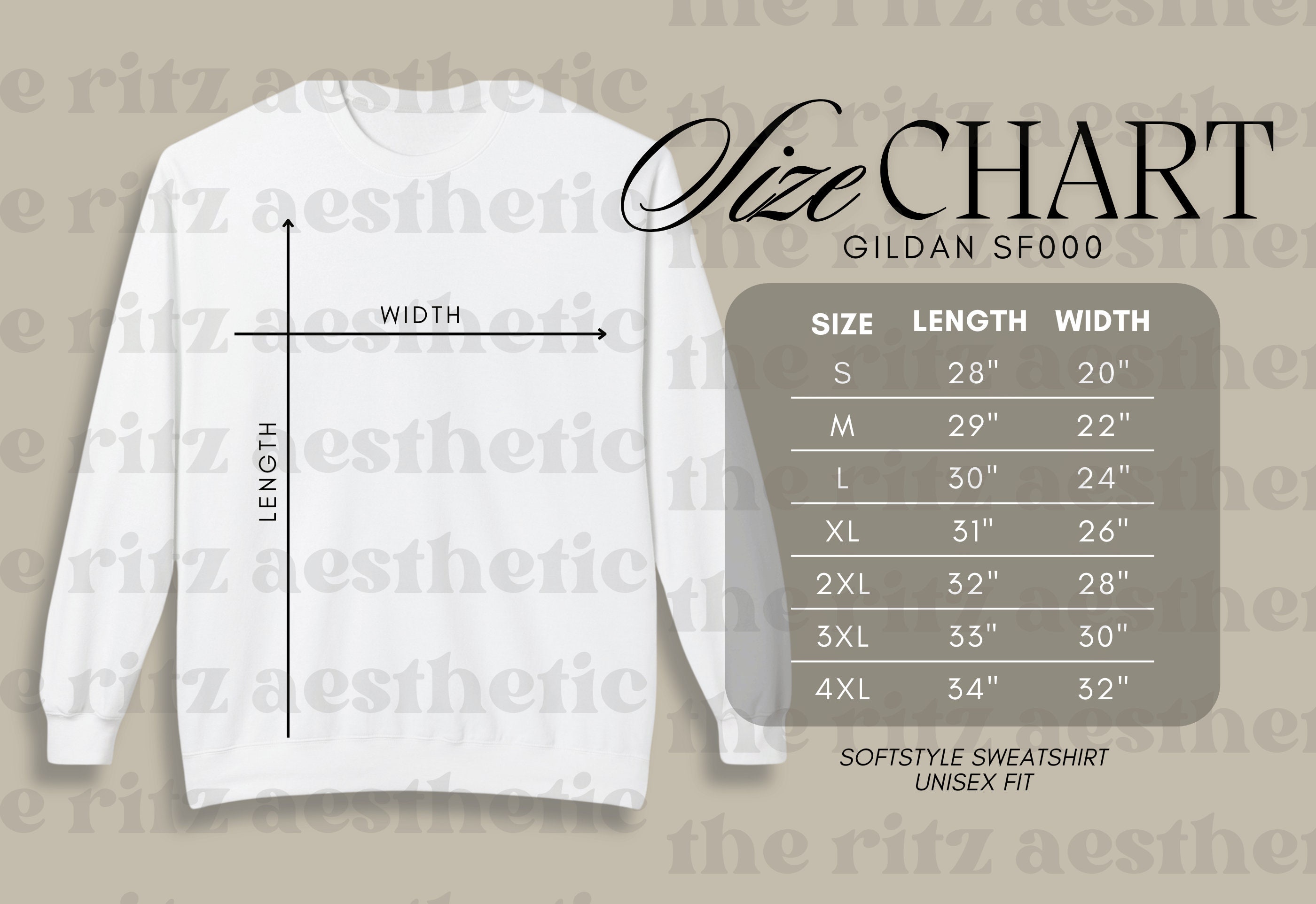 Gildan SF000 Size Chart, Unisex Softstyle Sweatshirt Size Chart, Size ...
