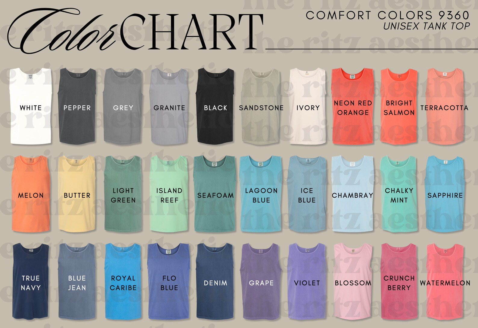 Comfort Colors 9360 Color Chart, Comfort Colors Tank Top Editable Color ...