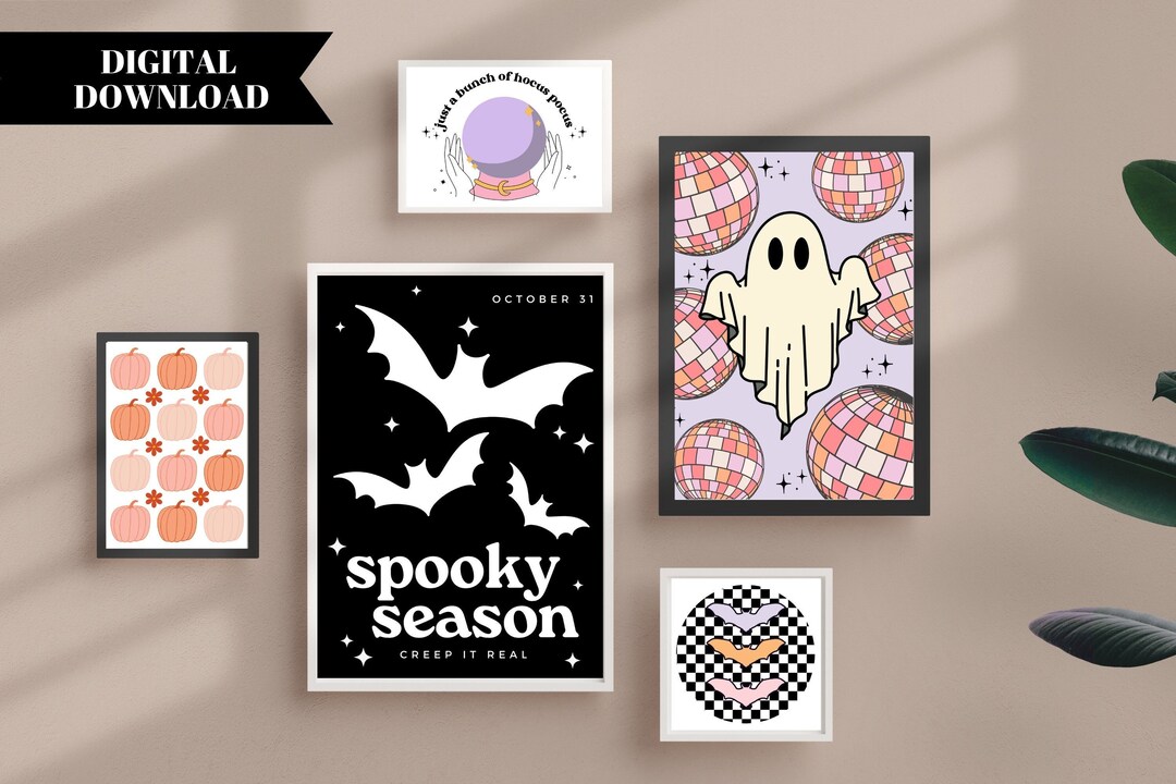 Retro Halloween Printable Wall Art Bundle Set of 5, Halloween ...