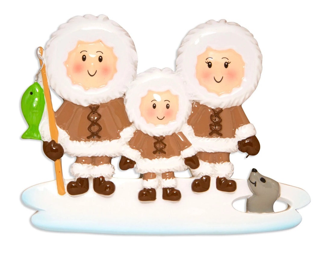 Eskimo Family of 3 Free Personalized Christmas Decoration - Etsy