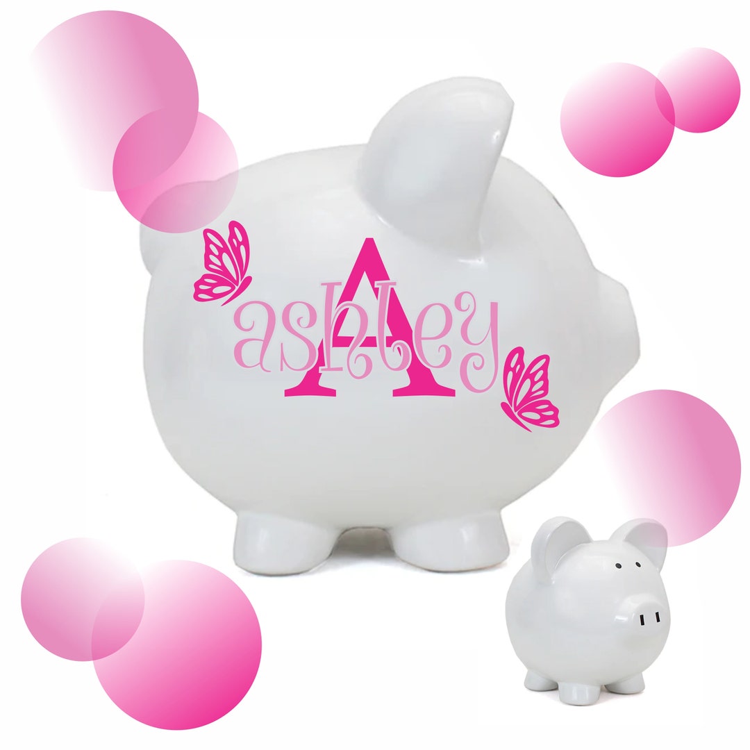 Custom Name and Monogram Piggy Bank Holiday Personalized Piggy Bank for ...