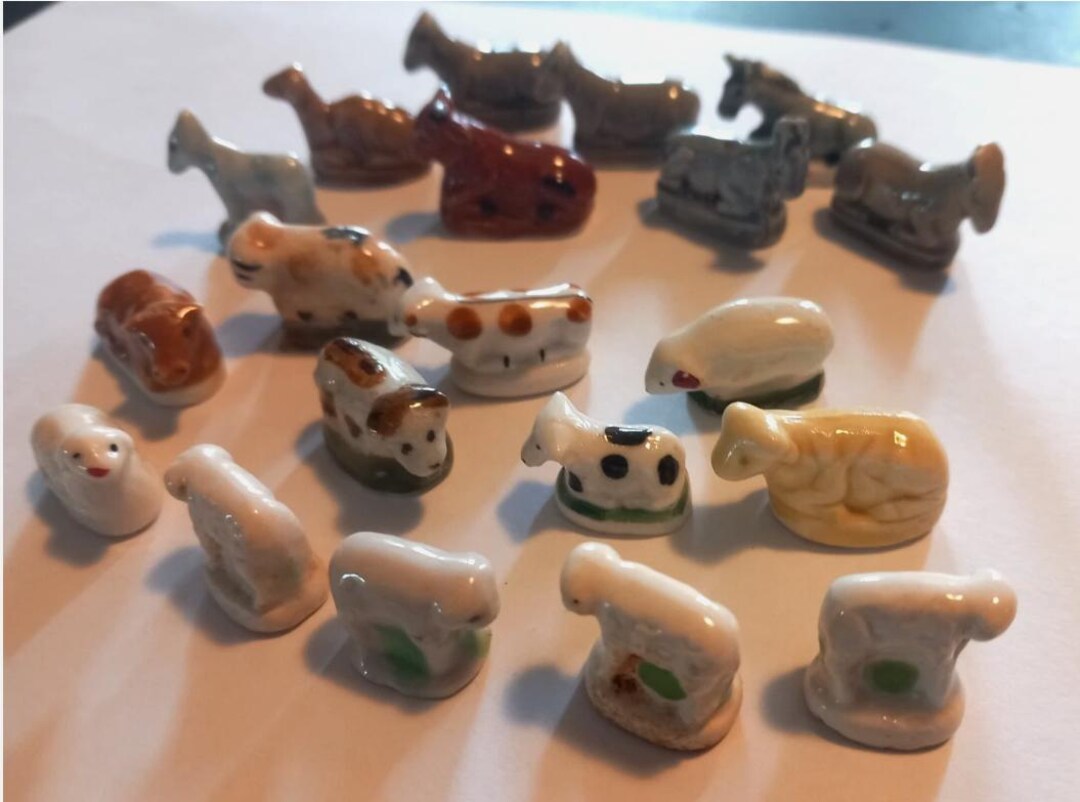 Vintage French Feves: Miniature Porcelain Farm Animal Figures, Set of ...