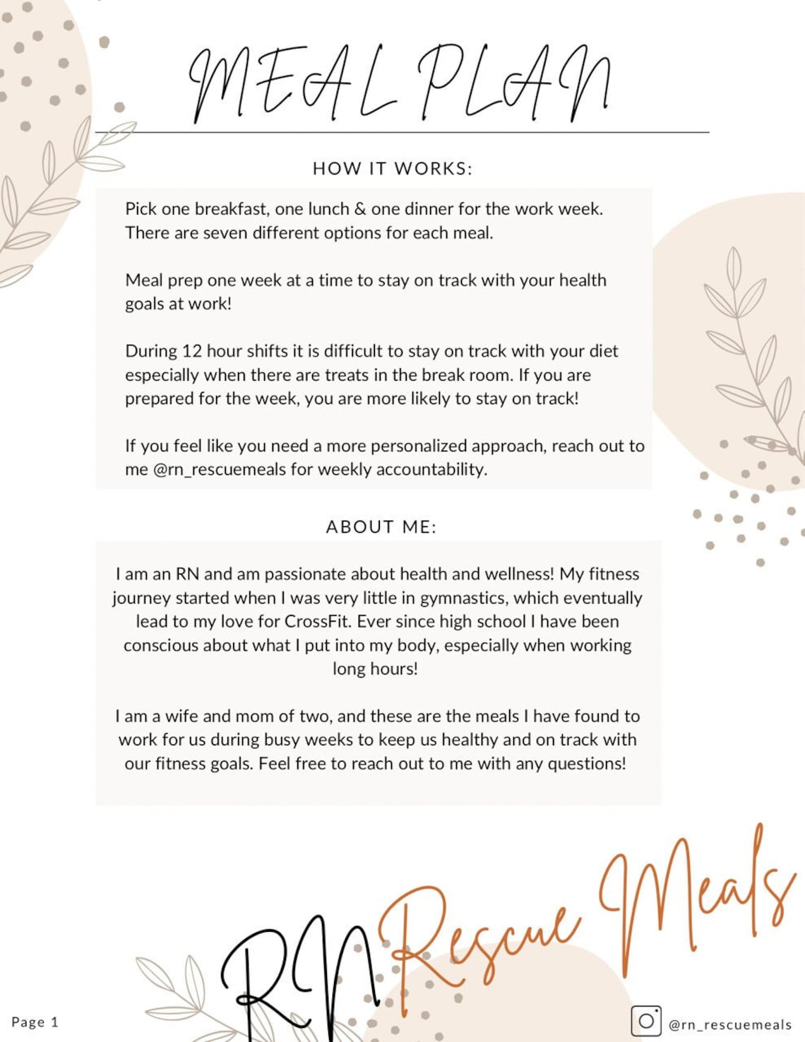 PDF Meal Plan: Shopping List and Recipes for Registered Nurses and ...