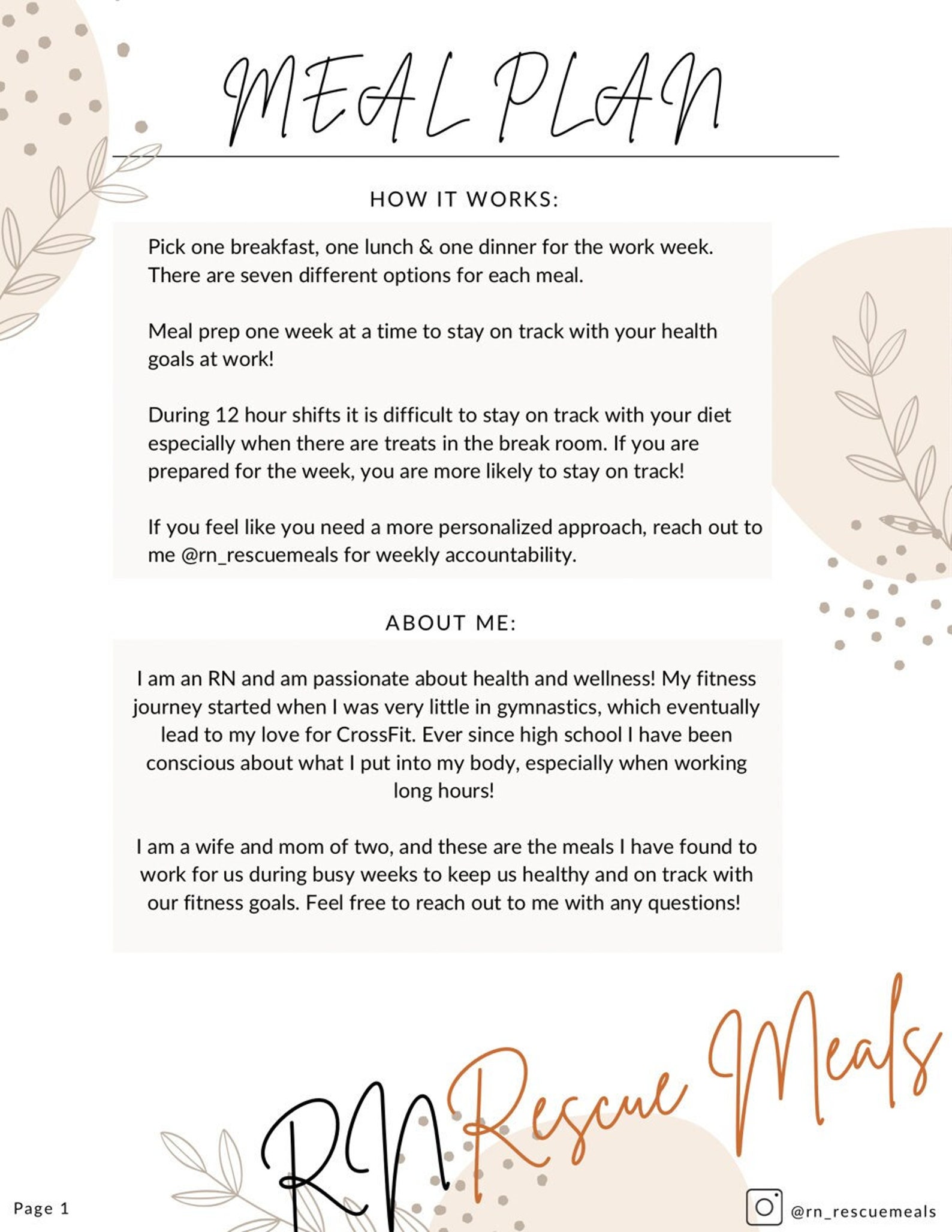 PDF Meal Plan: Shopping List and Recipes for Registered Nurses and ...